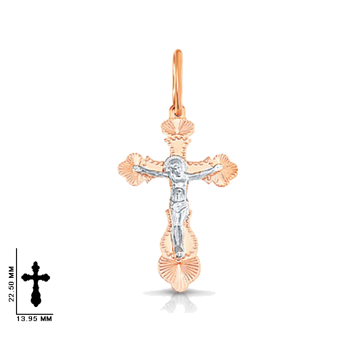 Крестик, комбинированное золото, 585 проба