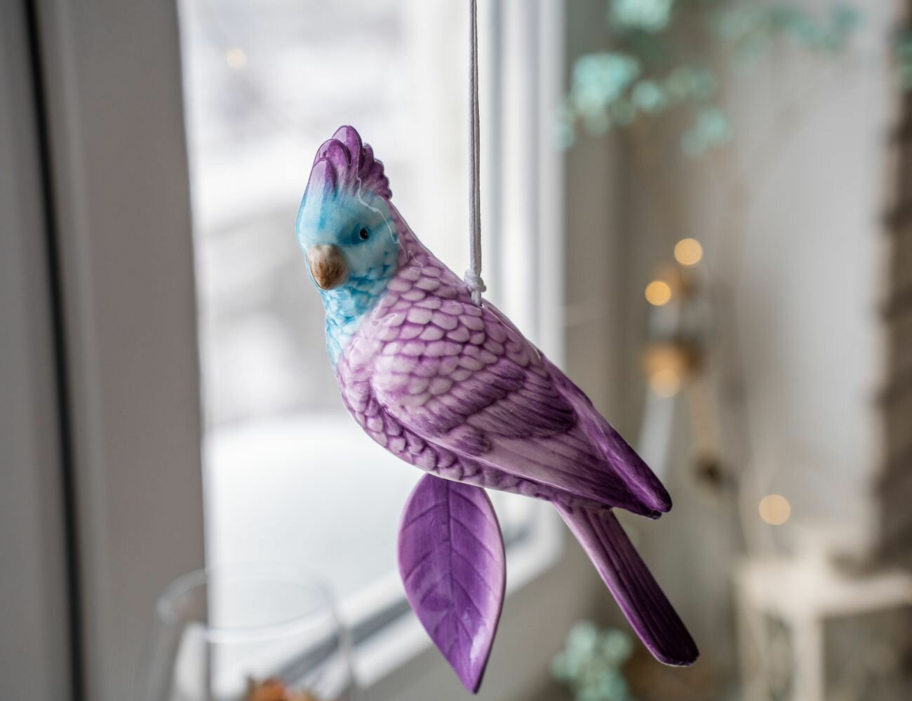 Подвесное украшение-колокольчик попугай корелла фиолетовый, керамика, 20 см, EDG 016266-29-1