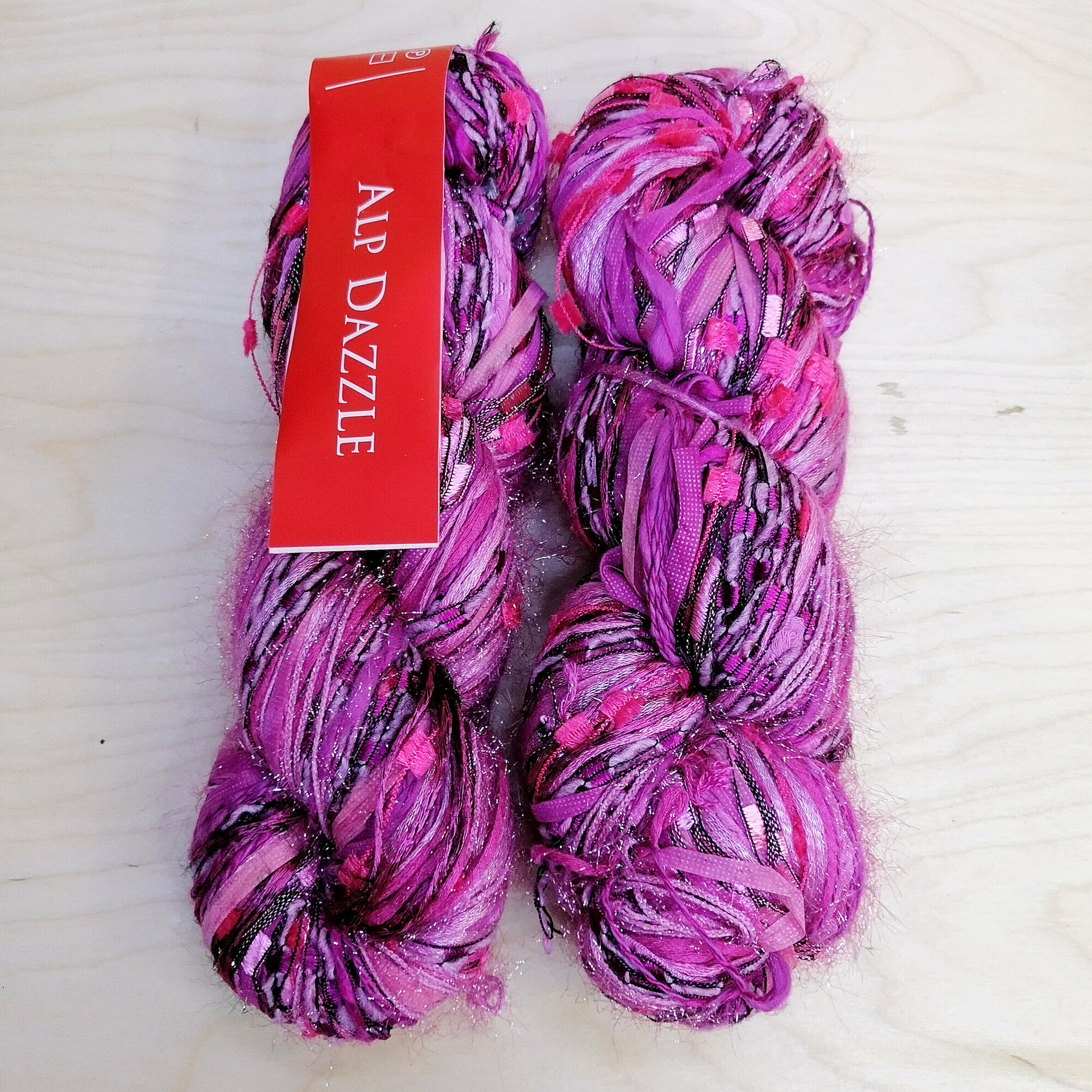 Фантазийная пряжа Feza "Alp Dazzle 509", для ручного вязания, ленточная, фуксия, 100г