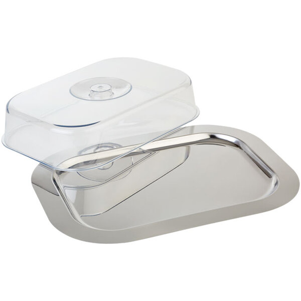 Поднос прямоугольный с крышкой сталь нержавеющая, пластик высота=85, длина=440, ширина=310 мм