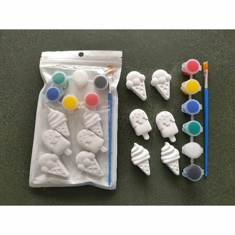 Набор для росписи мороженое + котик В подарок, краски, кисточка / Многоразовая объемная раскраска 5 шт. Сделай Сам / Творчество и образование для детей