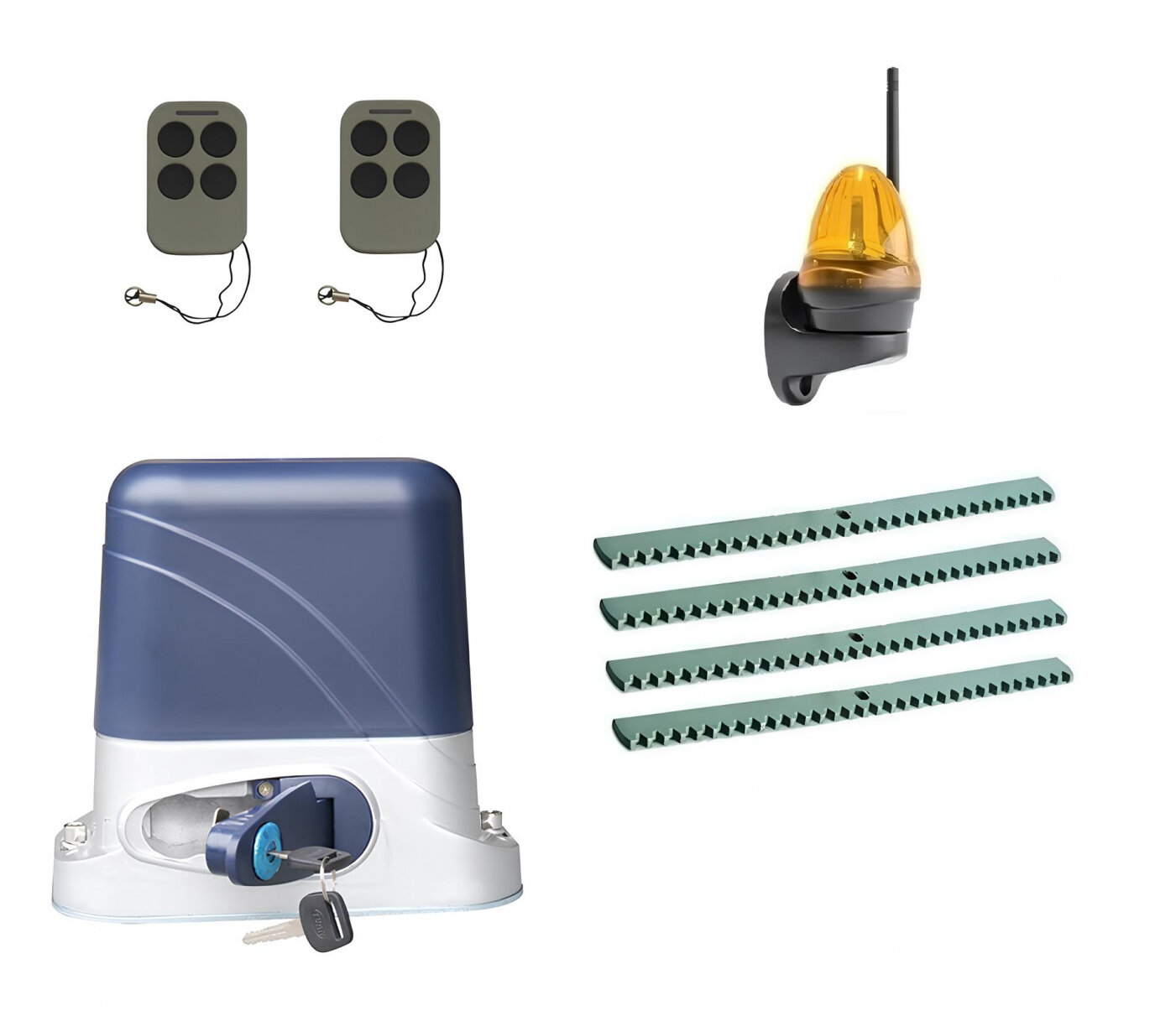 Автоматика для откатных ворот KSL-1300 KIT-LK4, комплект: привод, 2 пульта, лампа, 4 рейки