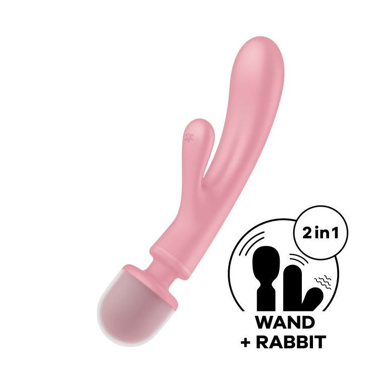 Satisfyer Розовый двусторонний вибромассажер Triple Lover - 23,7 см. (4018218)