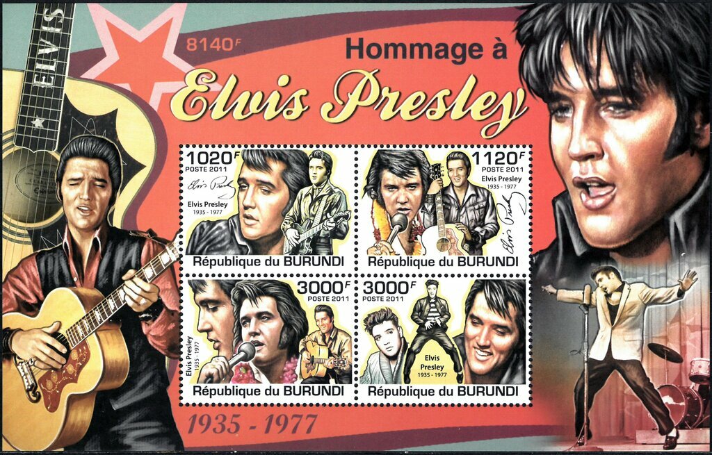 Почтовые марки Бурунди 2011г. "Элвис Пресли, 1935-1977" Певцы MNH