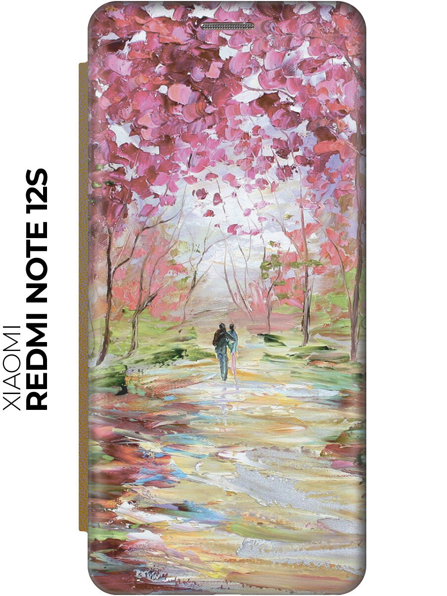 Чехол-книжка на Xiaomi Redmi Note 12s / Сяоми Редми Ноут 12с с рисунком "Весенняя роща" золотистый