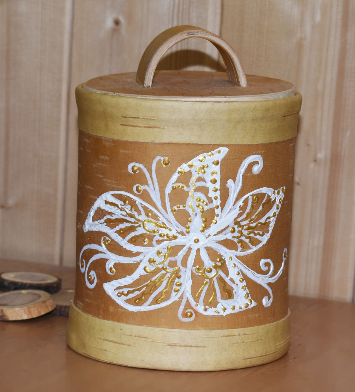 Туес из бересты "барвинок" диаметр 10 см, высота 12 см