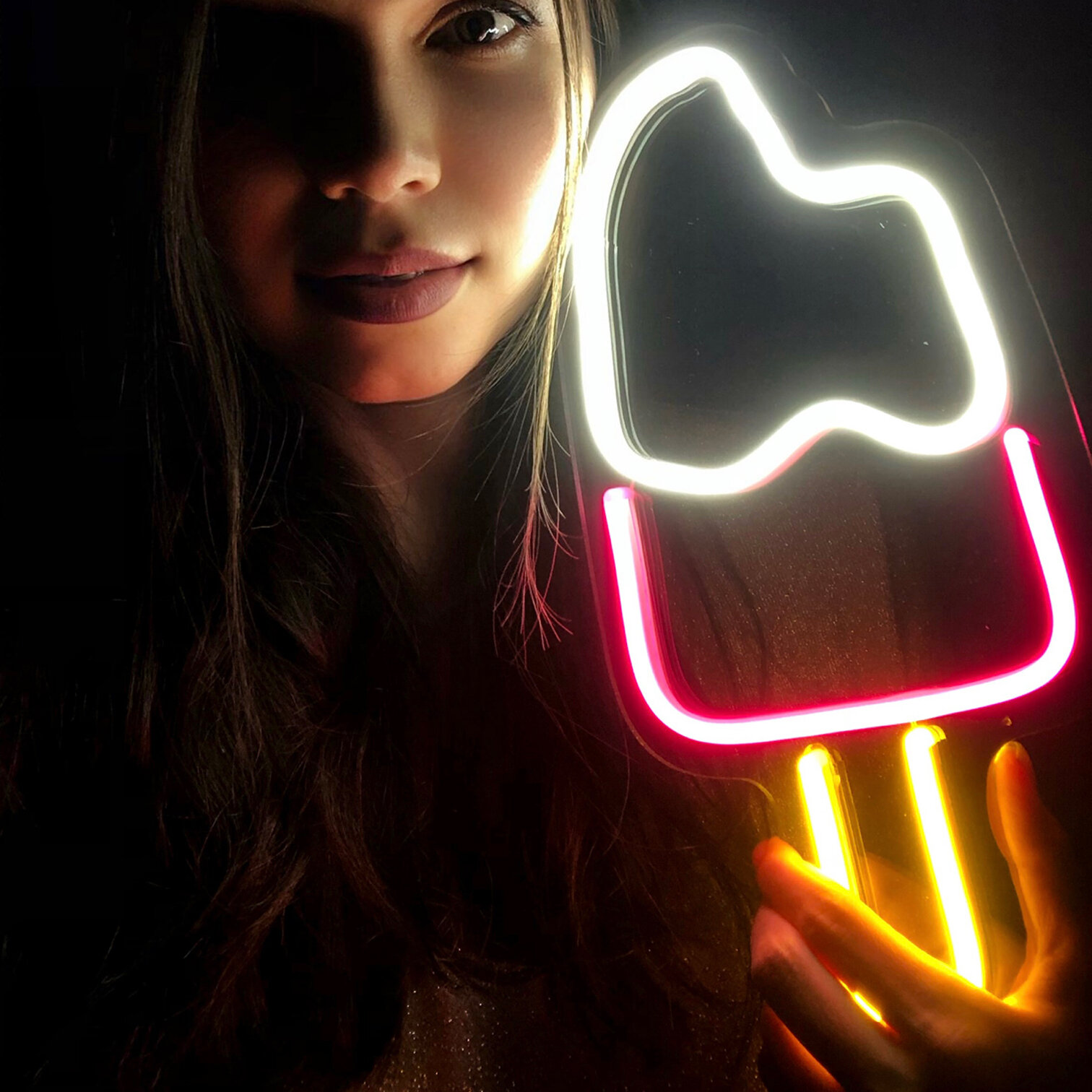 Неоновый светильник, неоновый светильник для кафе или дома Ice cream, 14 х 30 см. (Мороженное) с диммером