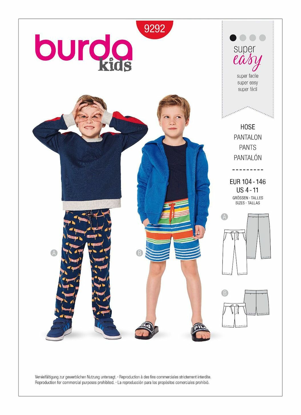 Выкройка BURDA №9292 Брюки, шорты