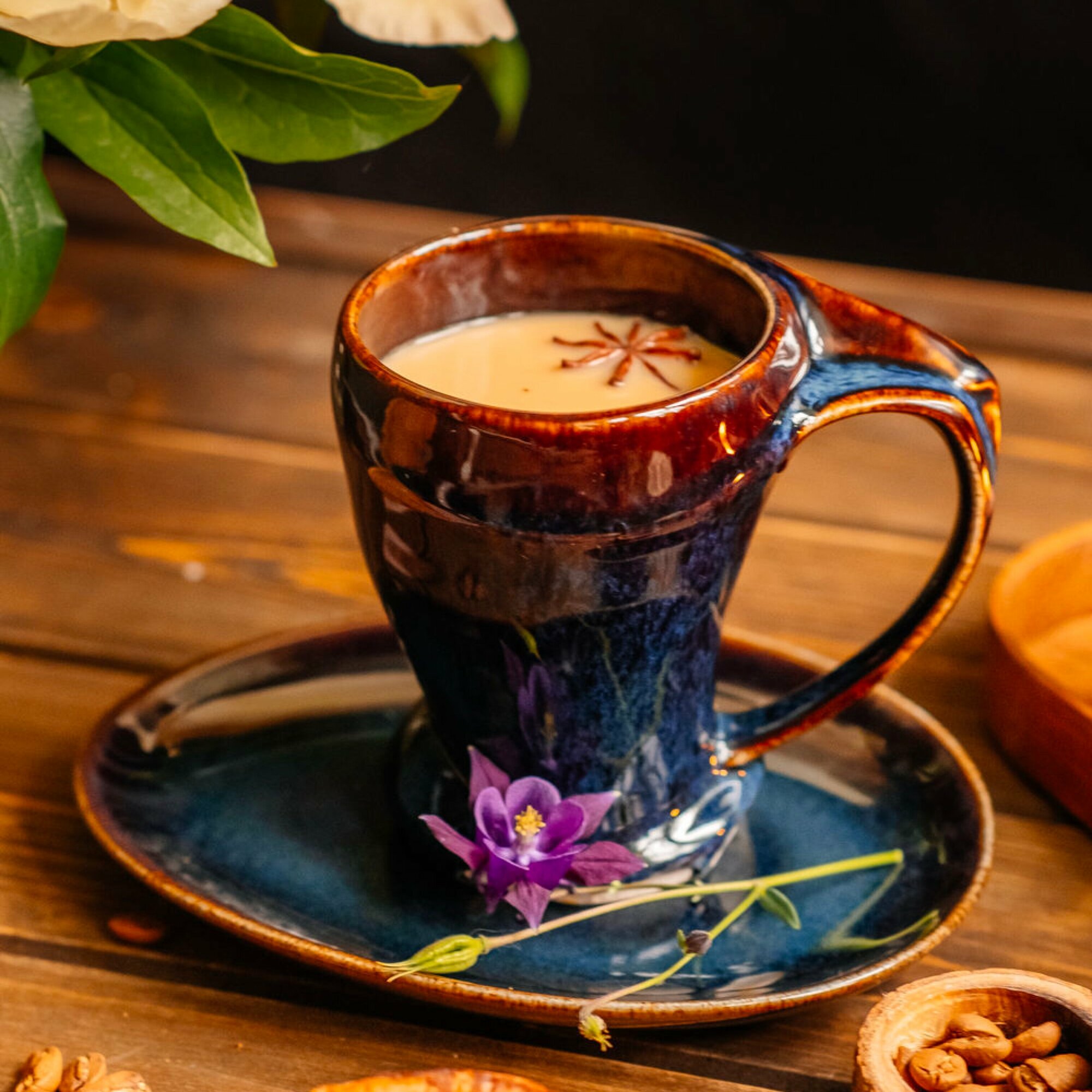 Блюдце овальное ручной работы VELES «Полночь Волшебства», фарфор, 19,5 см