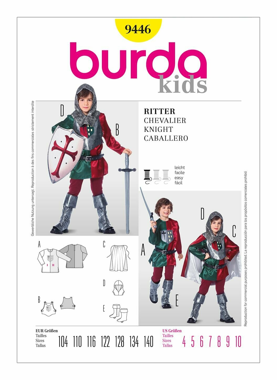 Выкройка BURDA №9446 Исторический костюм средневекового рыцаря
