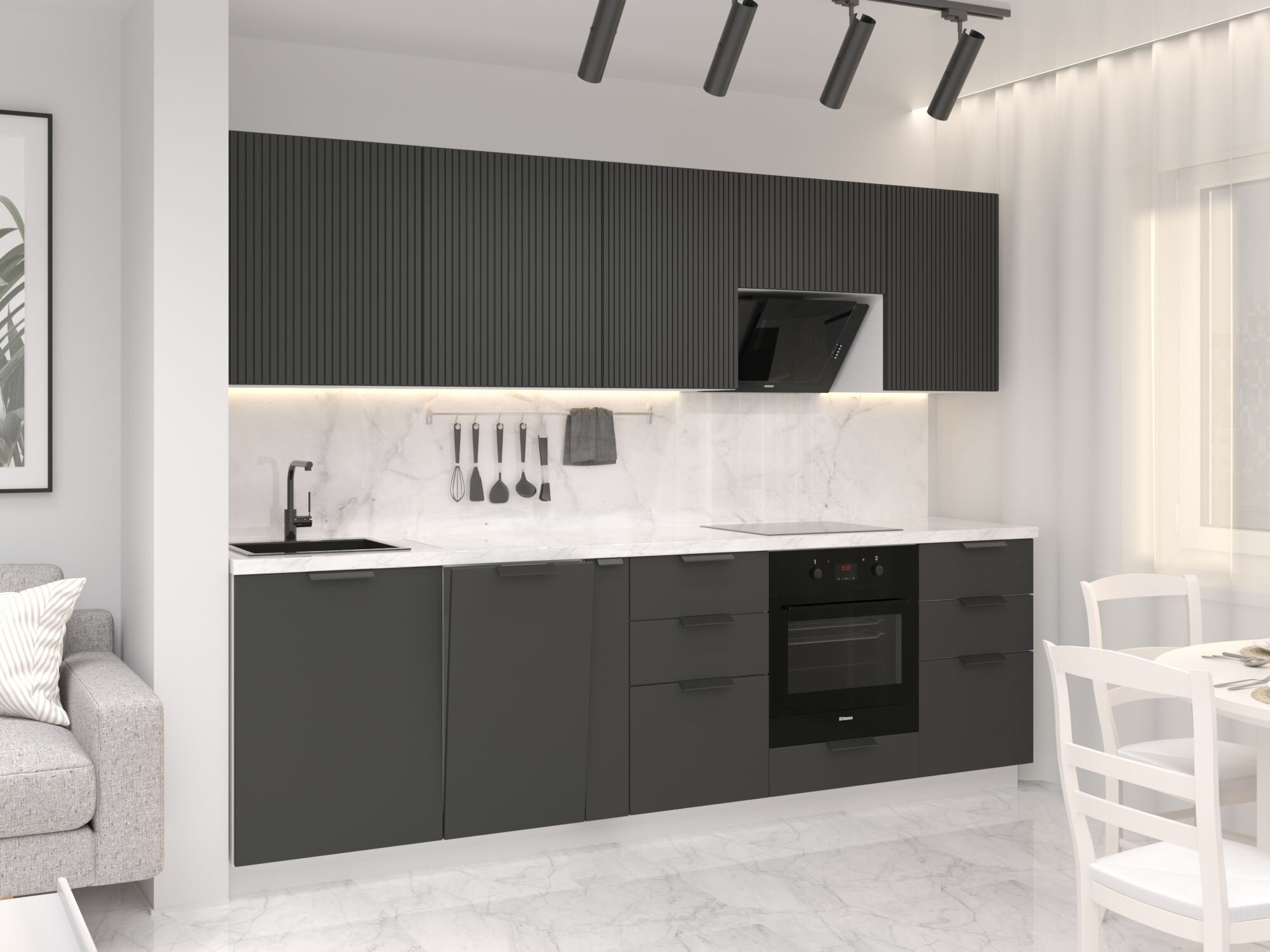 Кухонный гарнитур Евро Лайн Антрацит, 2800 мм