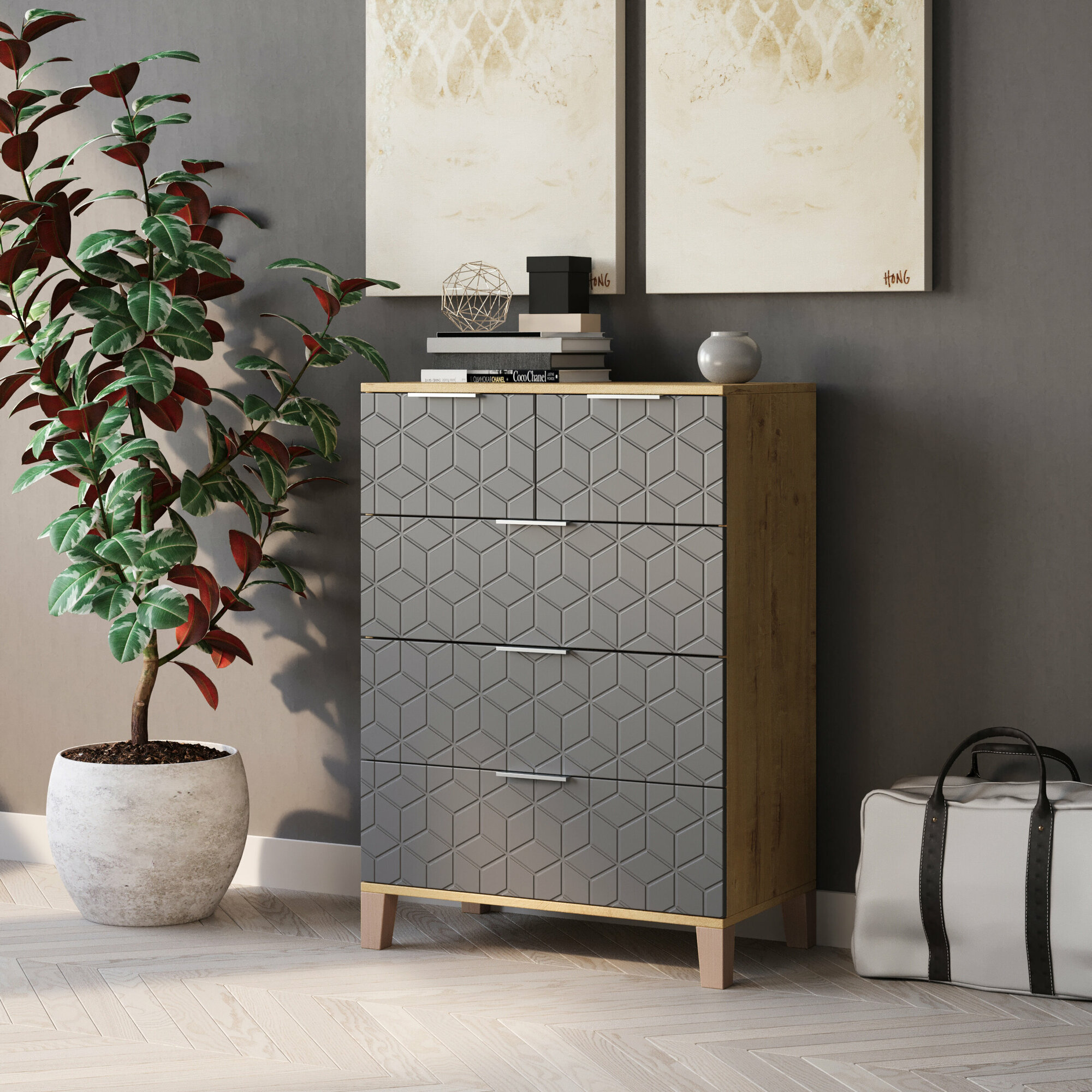 Комод для одежды большой в спальню, в прихожую, узкий с ящиками Марвин - 21 Графит, 70х100х40 см