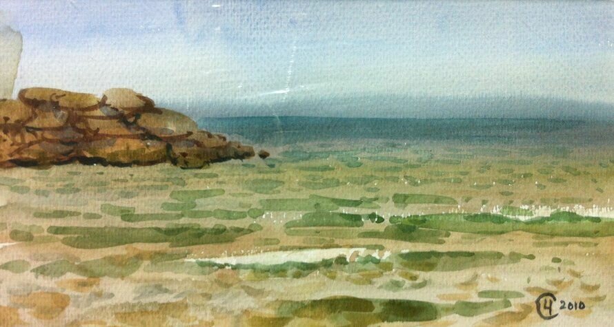 ART-Salon at Oktyabrskaya картина акварельная "Море в Тель-Авиве" 11х20 см, бумага, акварель