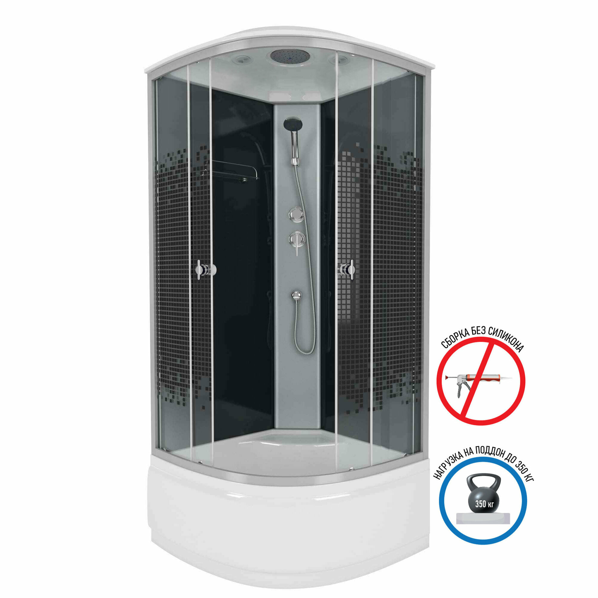 Душевая кабина Niagara Eco NG-7509-14BLACK (100х100х215) высокий поддон(40см), стекло мозаика,4 места