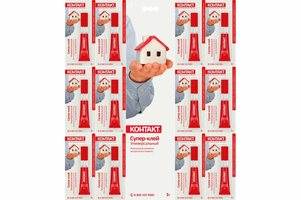 Контакт Супер клей Универсальный, цианакрилатный 3 г (12 шт на карте) 22291