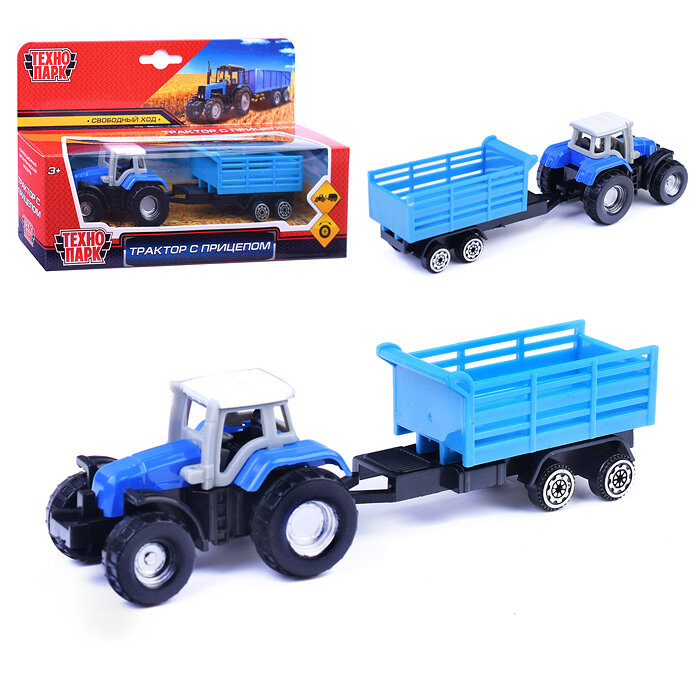 Модель металл Трактор с прицепом 16 см, коробке