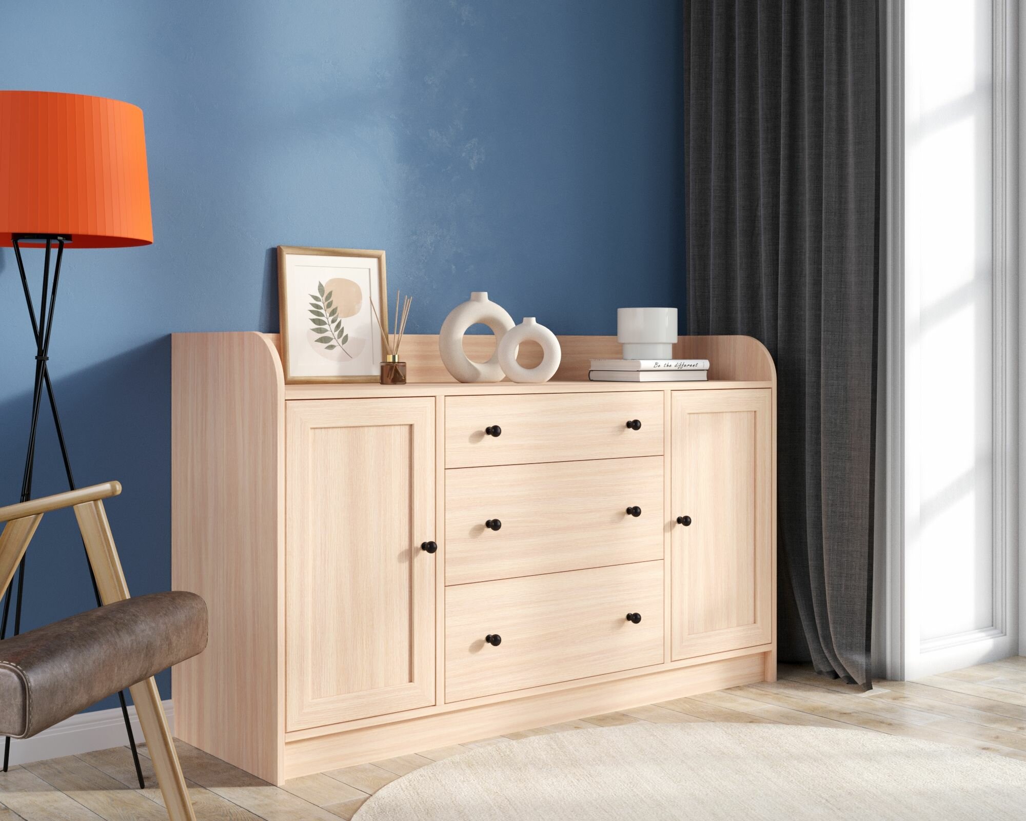 Комод с ящиками и полками "Хауга Дуб молочный 6" 140х86х46