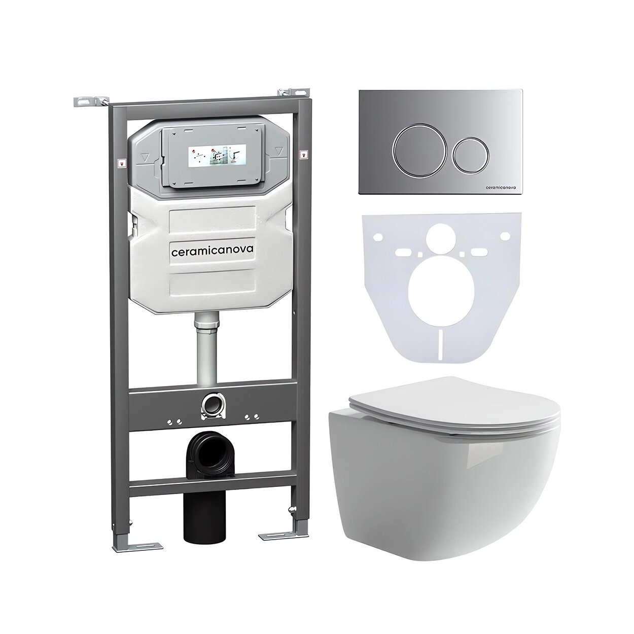Инсталляция Ceramicanova Envision с подвесным унитазом, клавишей смыва, шумоизоляцией CN3009_1001M_1000