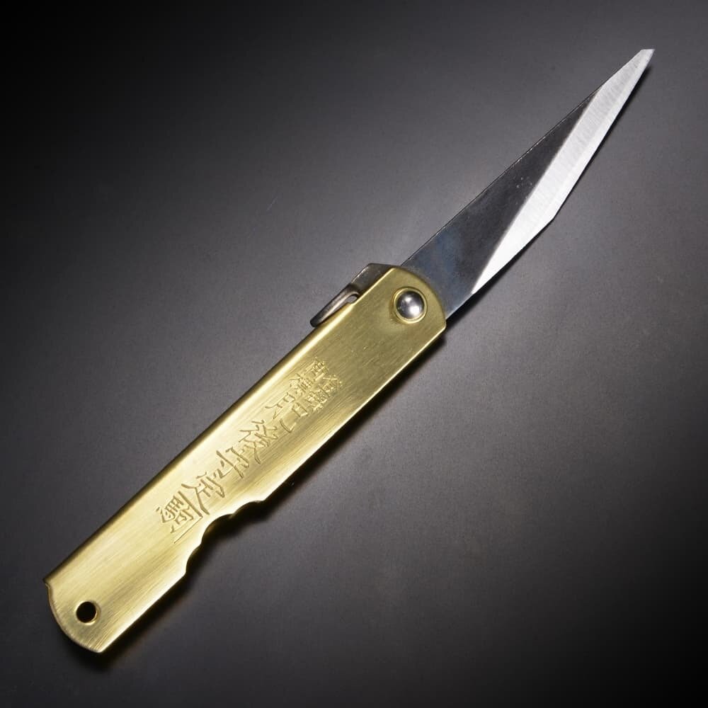 Нож складной Хигоноками Nagao Kanekoma, Киридаши, односторон. зат, 100мм ст. аогами, рук. латунь, 2,8мм
