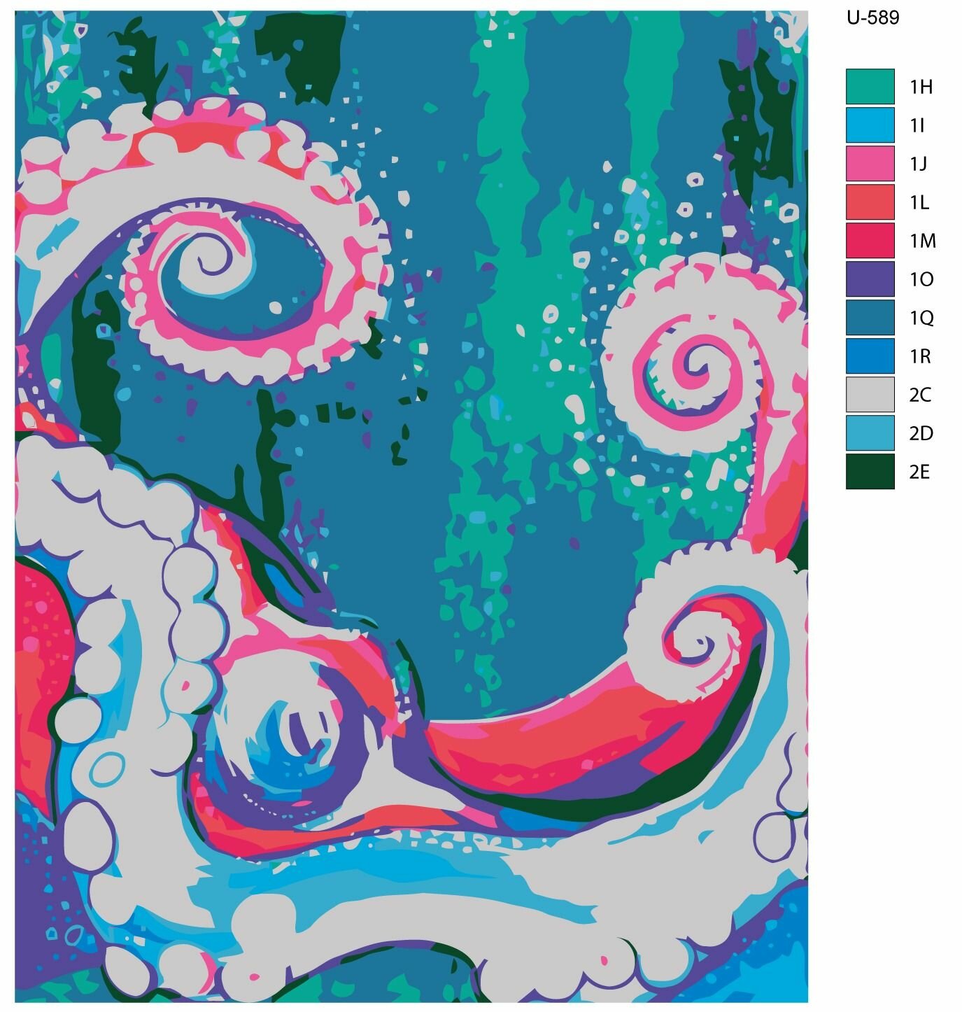 Картина по номерам U-589 "Неоновые щупальцы осьминога с флуоресцентными красками" 60x80 см