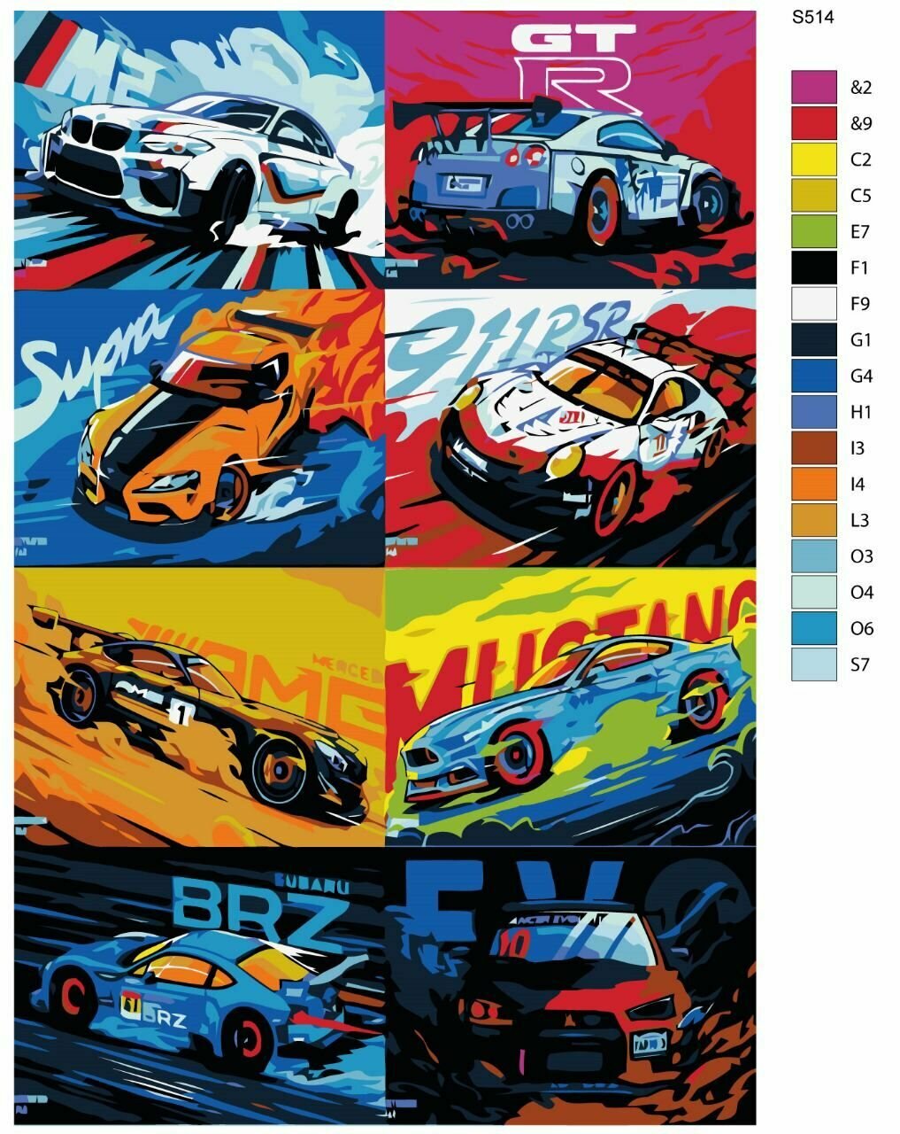 Картина по номерам S514 "Спортивные машины" 70x110 см