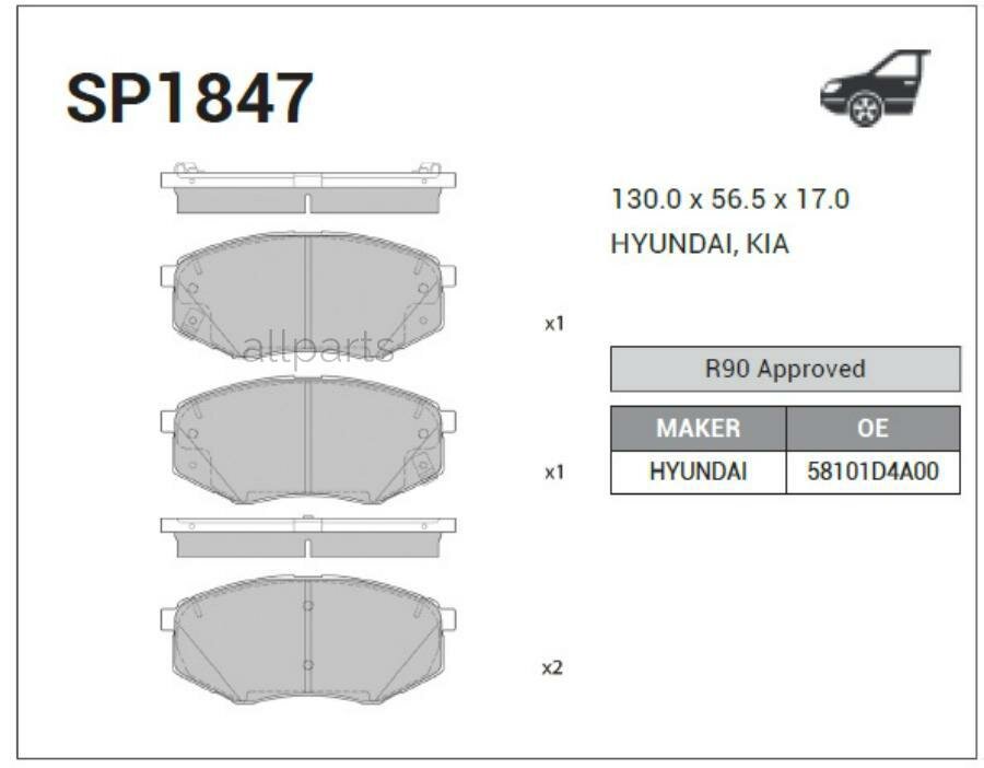 SANGSIN BRAKE SP1847 Колодки передние KIA OPTIMA 15- 2.0