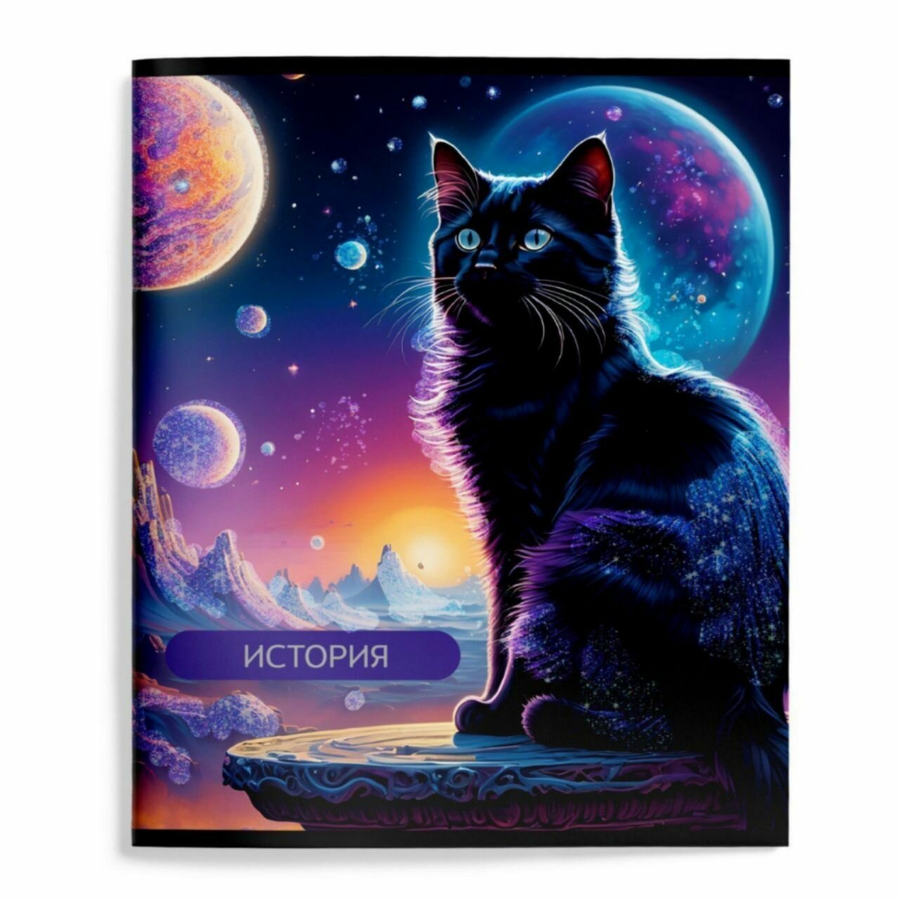 Тетрадь 48 листов А5 клетка, скрепка Schoolformat космокотик История, мелованный картон, запечатка форзаца, глиттер