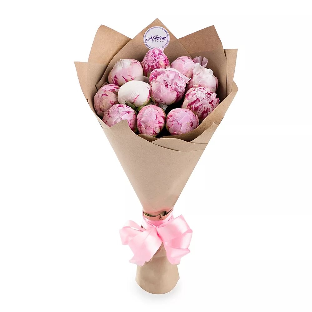 Монобукет Magic Flower, 11 пионов, высота 40см, на День Рождения, на Свадьбу, 8 марта