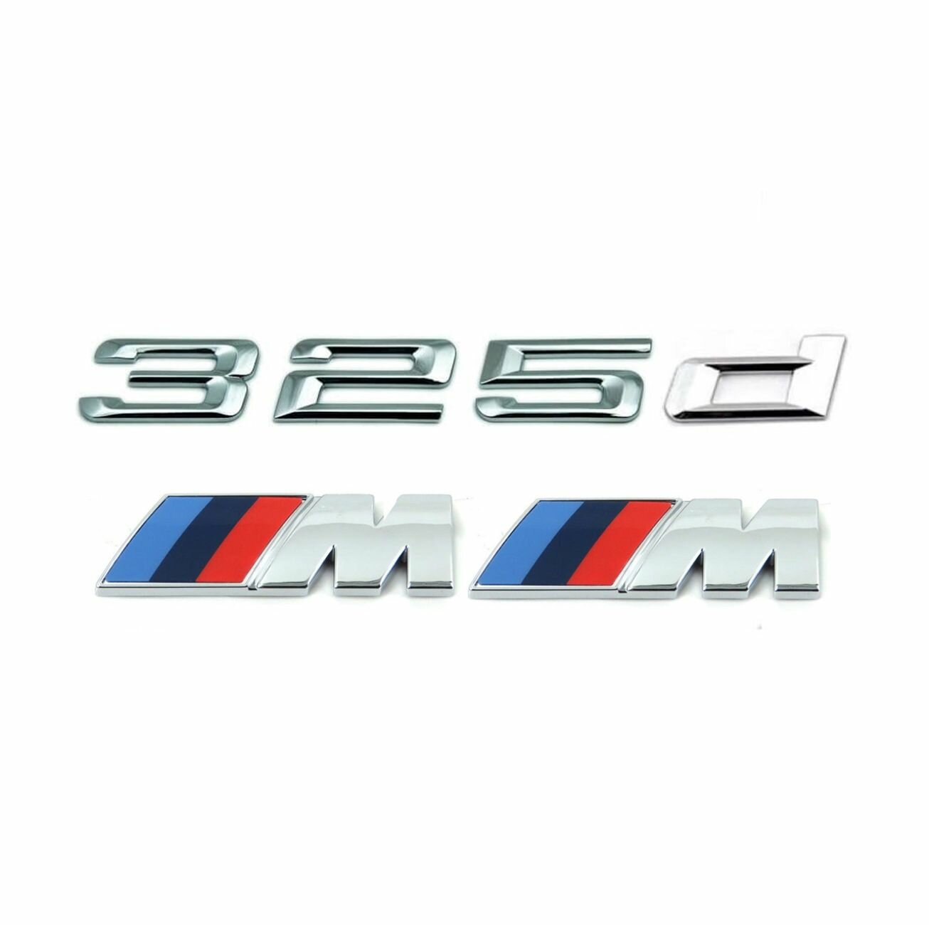 Комплект: шильдик на багажник длям BMW 325d + 2 эмблемы на крыло M-performance хром