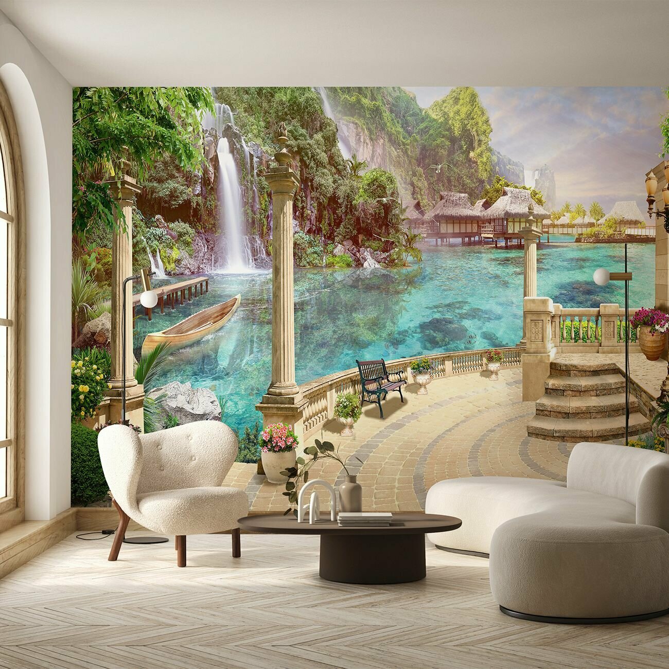 Фотообои/ F-066 Скала с водопадом 400х270-1Divino