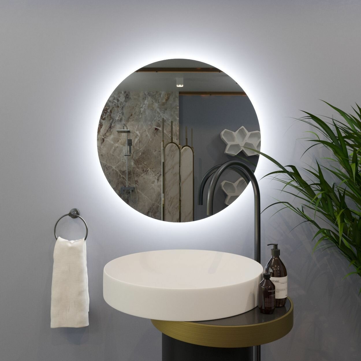 Зеркало GlowMir, настенное, 70x70 см, с подсветкой, для ванной