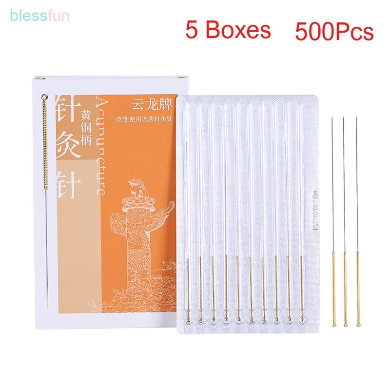 5 коробок * 100 шт. одноразовые иглы для акупунктуры Blessfun нержавеющая сталь желтый 0.30x40mm