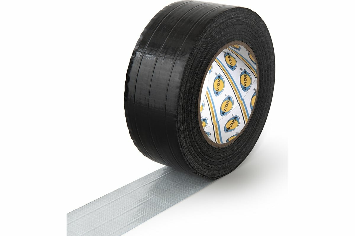 AVIORA армированная влагостойкая лента черного цвета 48 мм ширина 50 м длина для крепежа