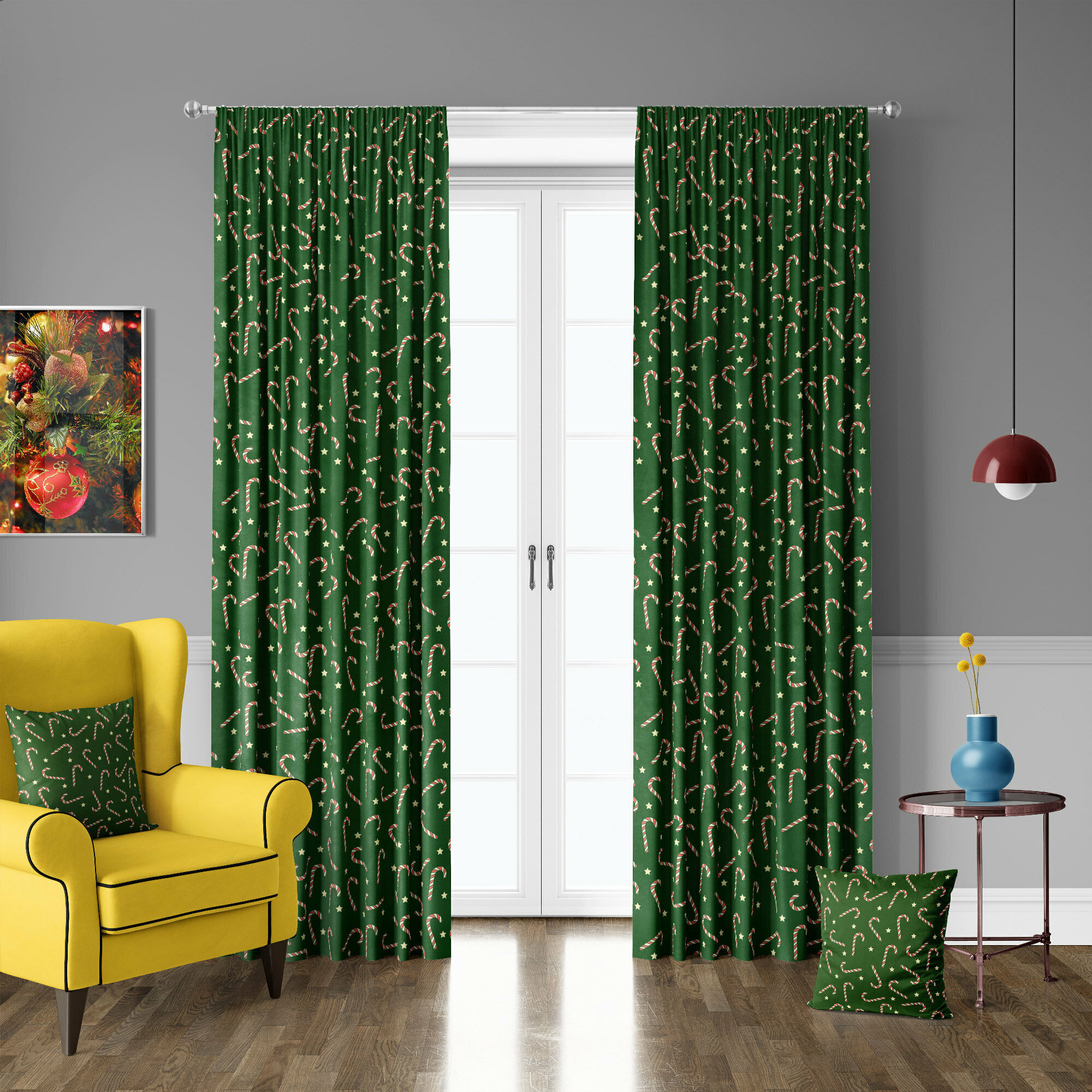 Шторы для комнаты / Новогодние шторы / Фотошторы из ткани габардин 145-260 см 2 шт. /3D шторы / Для гостиной, спальни и кухни