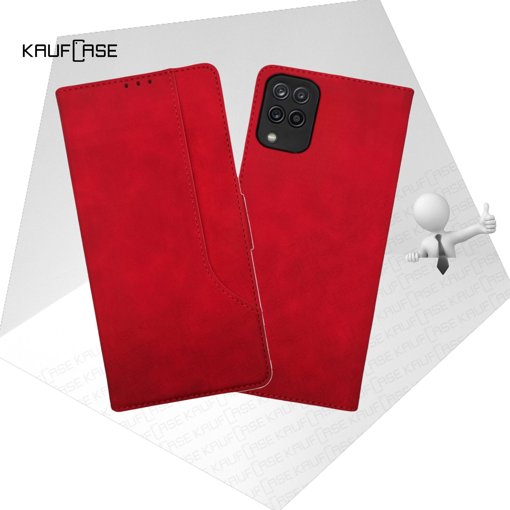 Чехол книжка с карманом кошельком для вашего смартфона Samsung A12 /M12 (A125 /M125) (6.5"), красный. Матовая текстура под кожу, дополнительный карман на крышке чехла, отделения для карт и купюр