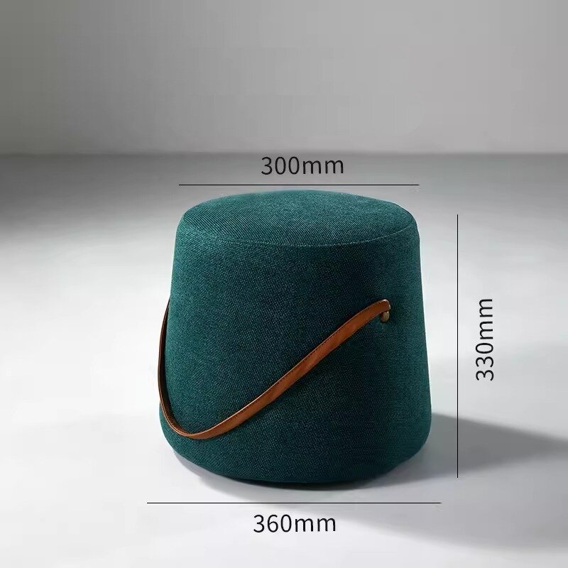 Стильный переносной пуфик с кожаным ремешком (зеленый)