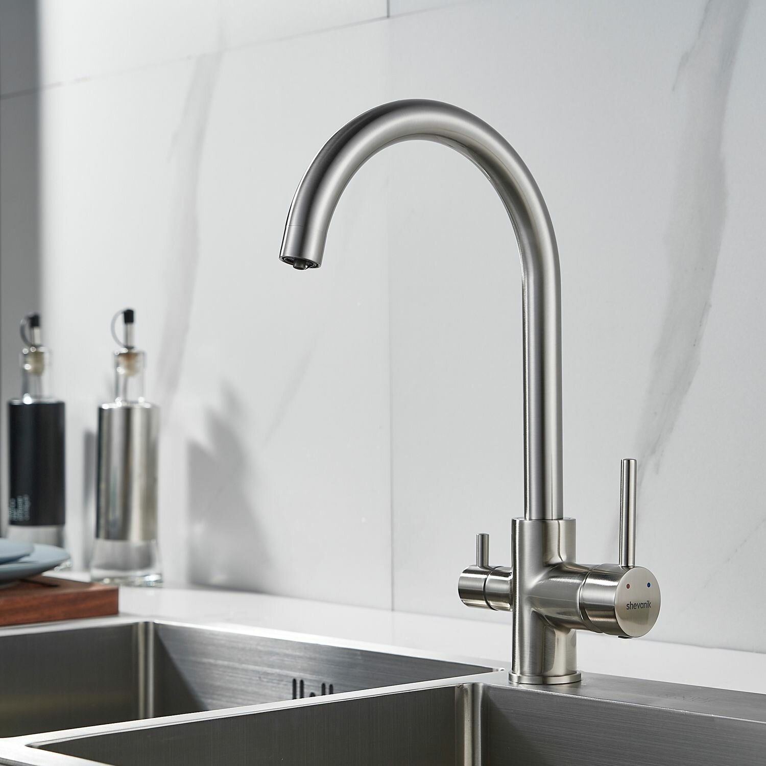 Смеситель для кухни с подключением фильтра питьевой воды Shevanik S128L сатин