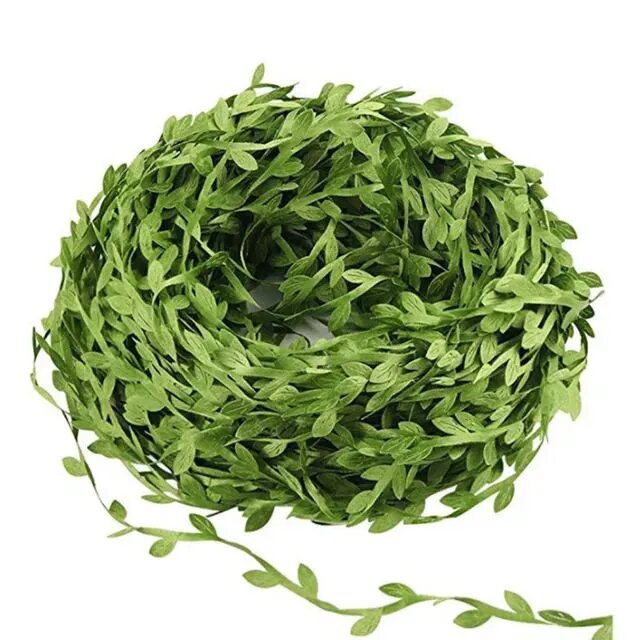 Лента Веточка с листьями, цвет Зелёный, размер листика 16 мм, высота ленты 20 мм, 20 метров