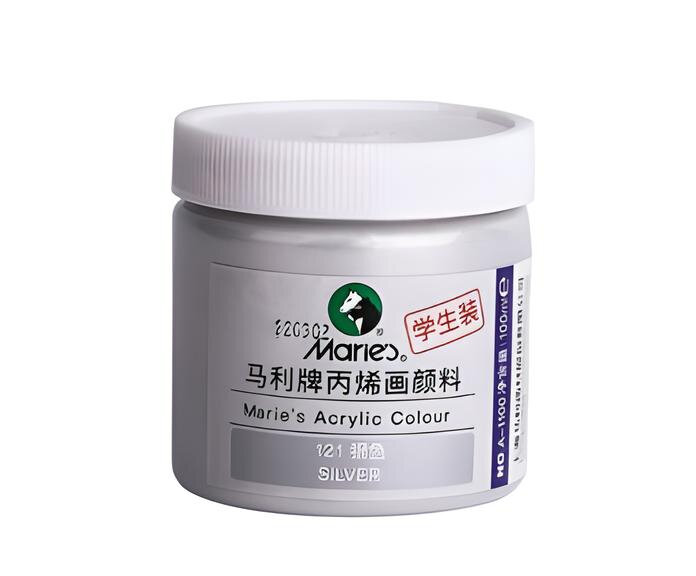 Краска акриловая 100 мл. Серебро DB-1047 в баночке №121 Maries