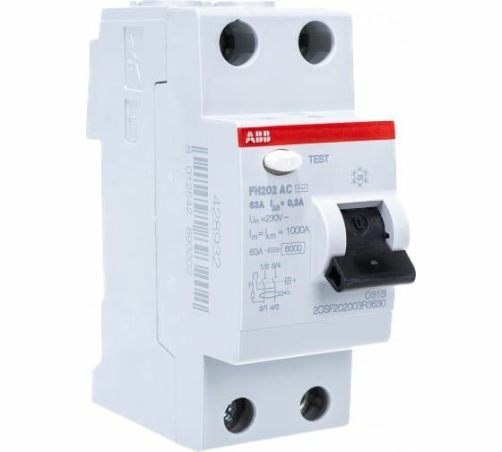 Выключатель дифференциального тока ABB 2 модуля FH202 AC-63/0,3 2CSF202003R3630