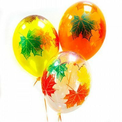 Шар латексный ненадутый Шелкография кристалл 14" Лист Клен 5цв 36 см (25 в уп)