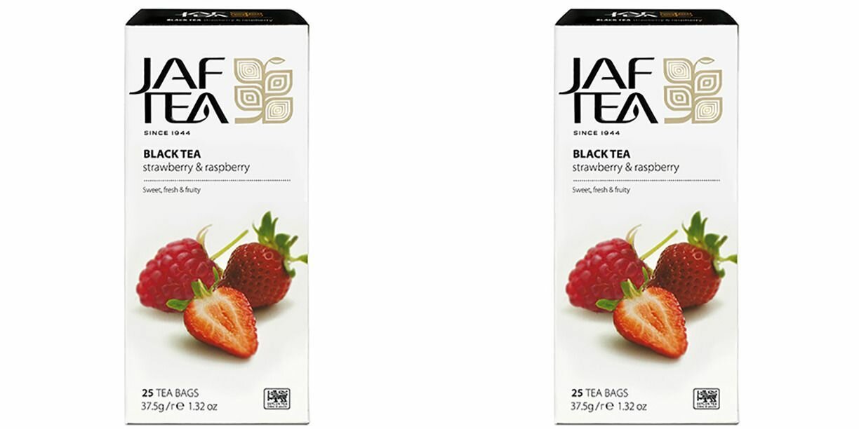 Jaf Tea Чай черный со вкусом клубники и малины, 25 пакетиков по 1,5 грамма, 2 уп