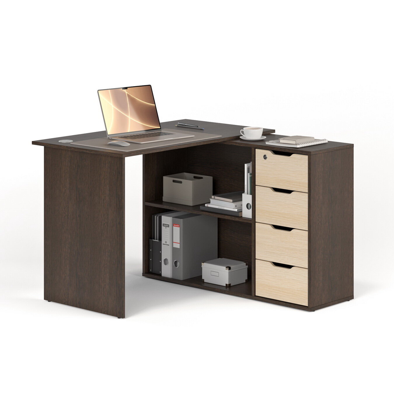 Стол письменный БАНГА-93 правый Венге - Дуб молочный