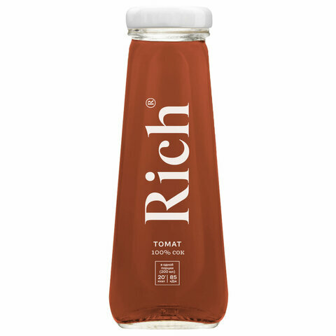 12 шт. Сок RICH 0,2 л, томат, подходит для детского питания, стеклянная бутылка, 1655301