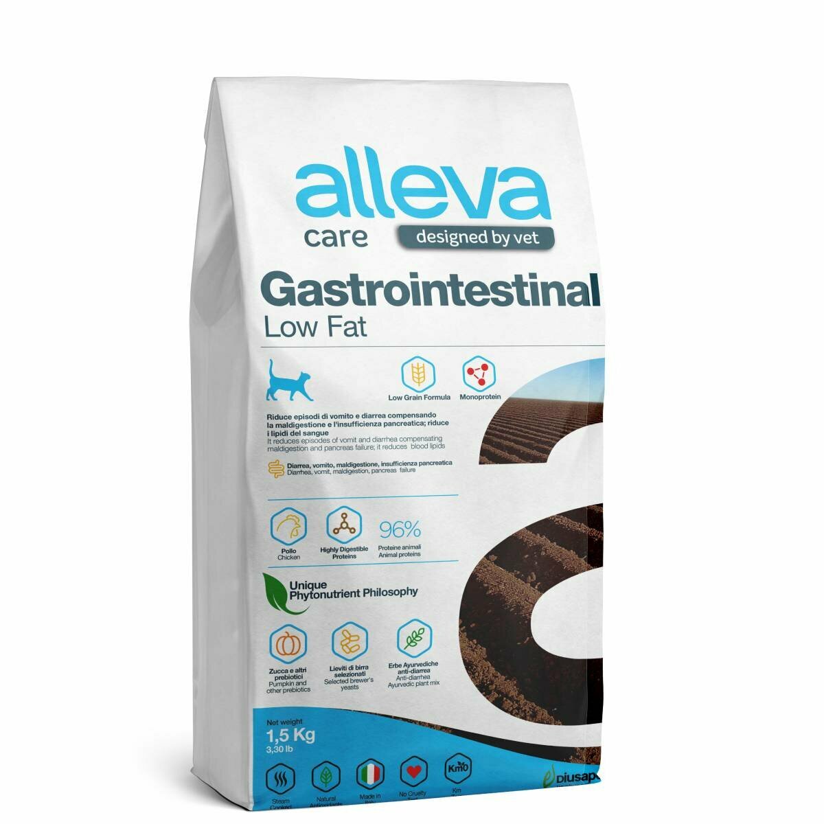 ALLEVA CARE Корм для кошек Гастроинтестинал с низким содержанием жиров 1,5 кг