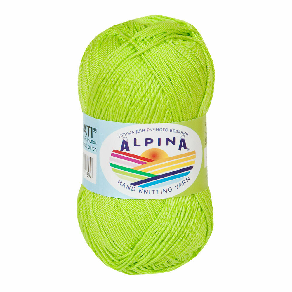 Пряжа ALPINA "SATI" 100% мерсеризованный хлопок 10 шт. х 50 г 170 м +- 10 м №077 св. зеленый