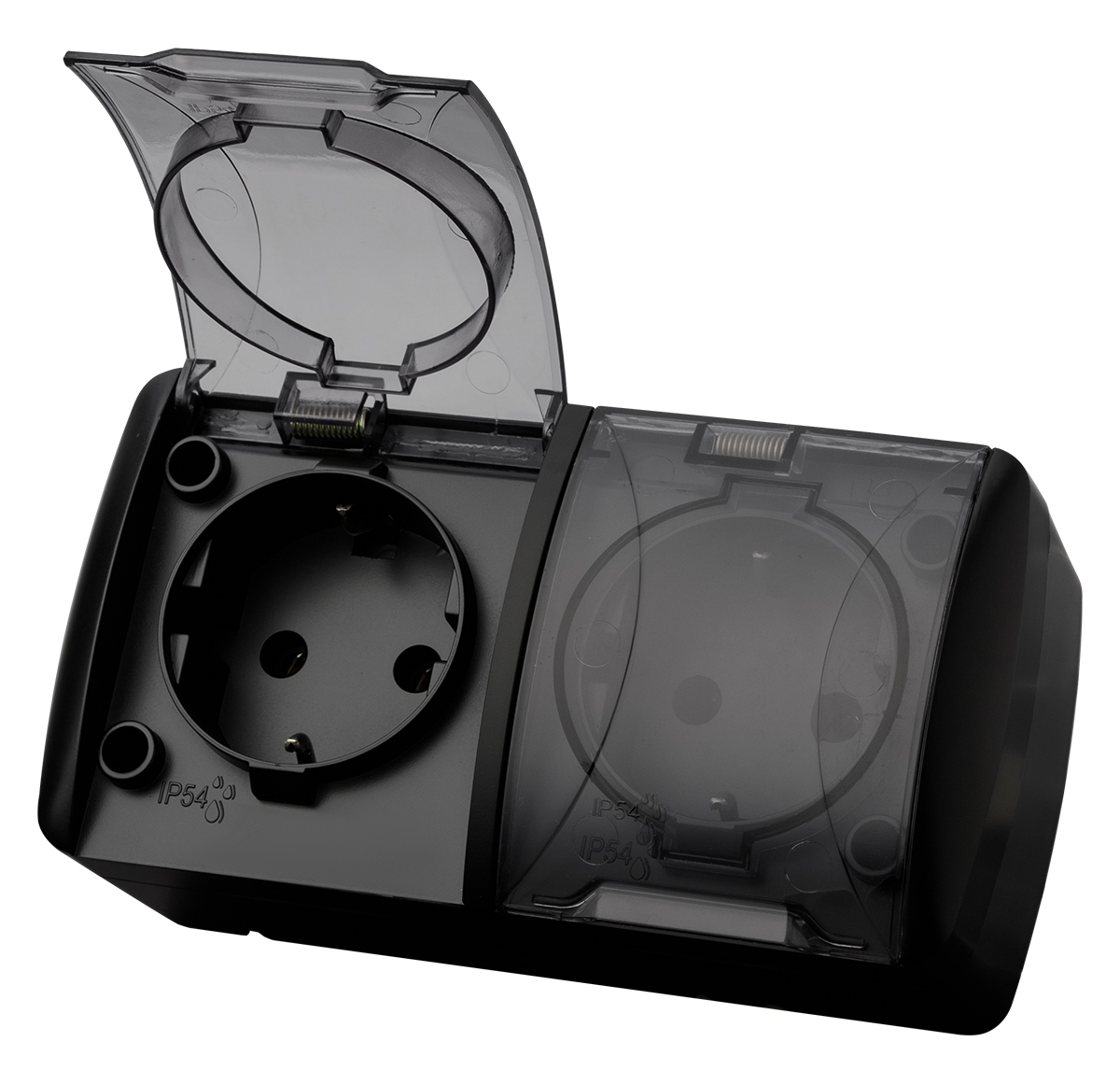 Розетка силовая штепсельная TDM Electric / ТДМ Электрик Селигер 2П+3 16А IP54, двухместная графит с прозрачной крышкой, открытая установка, SQ1818-0309 / электрооборудование