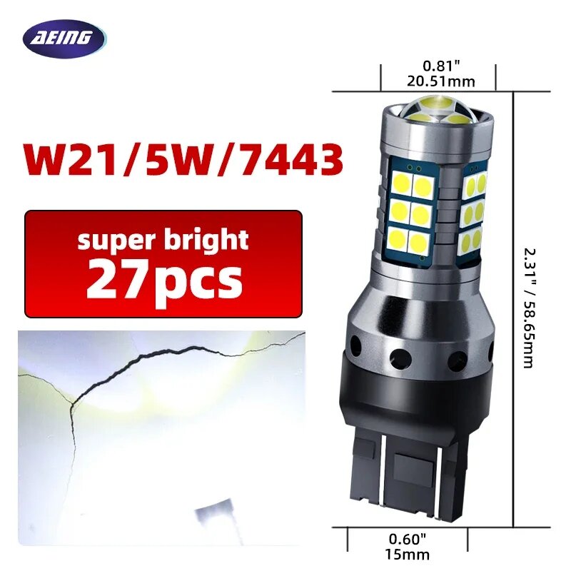 2 шт. W21/5 Вт светодиодные лампы дневных ходовых огней 7443 Автомобильные DRL Canbus без White