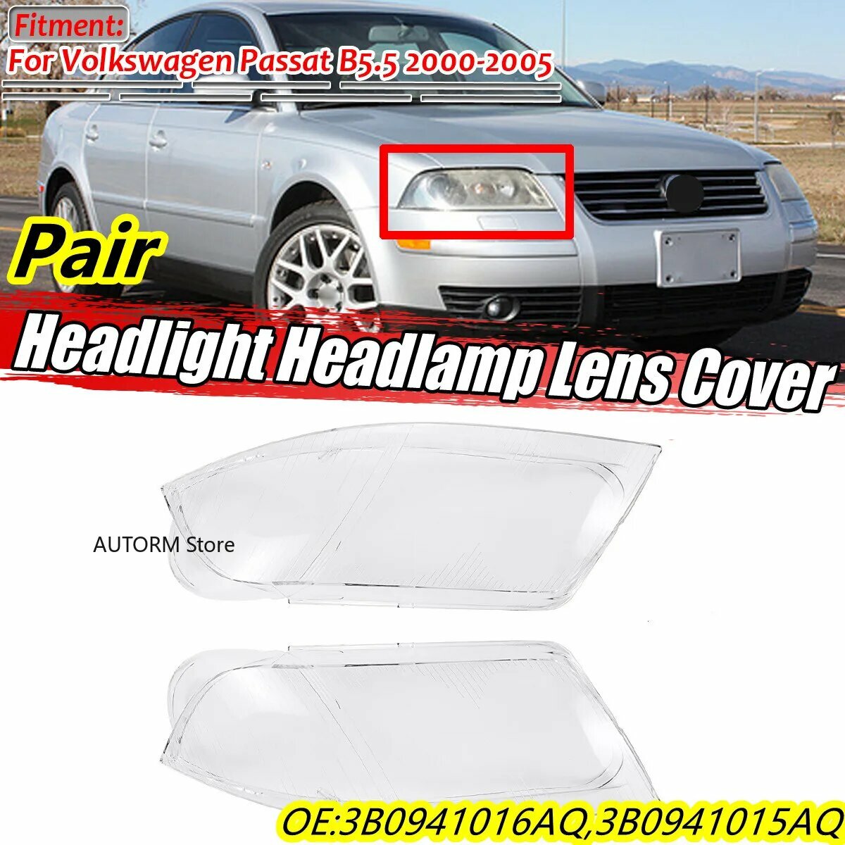 Пара передних фар, прозрачный абажур, линза для Volkswagen Passat B5.5 2000-2005, чехол для Pair