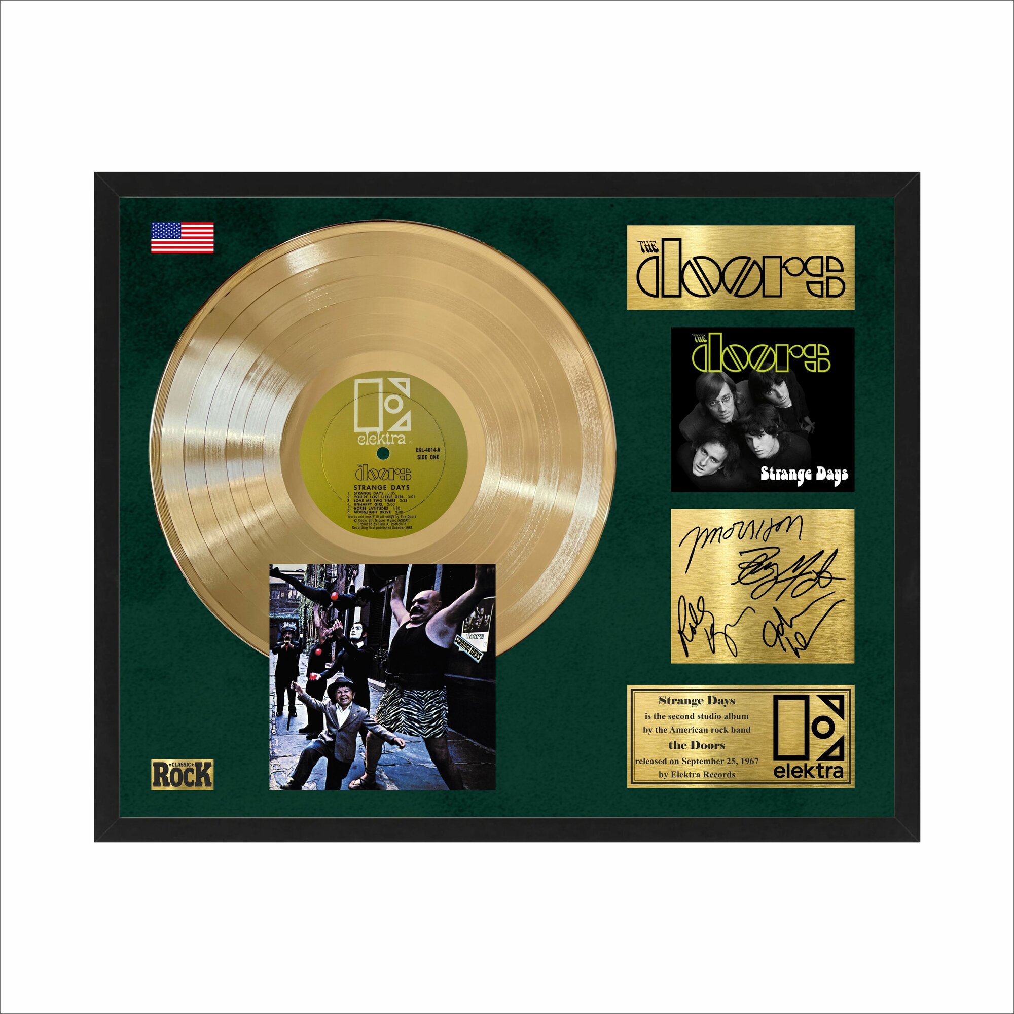 Золотой винил The Doors Strange days с автографом в рамке